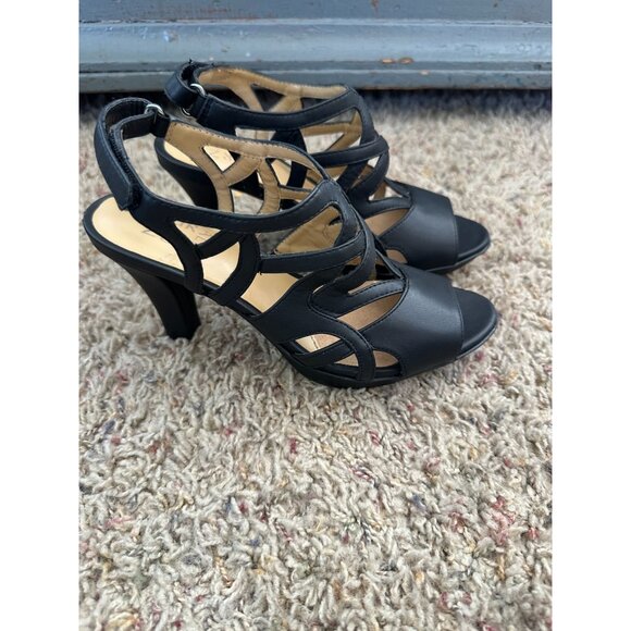 Naturalizer | Shoes | Naturalizer Womens Black Heels Buckle Open Toe Mid Heel | Poshmark
